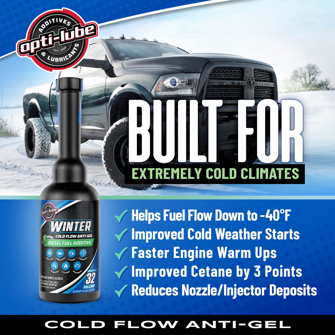 OPTI-LUBE WINTER ANTI-GEL DIESEL FUEL ADDITIVE - 4 Pack of 8oz Long ...